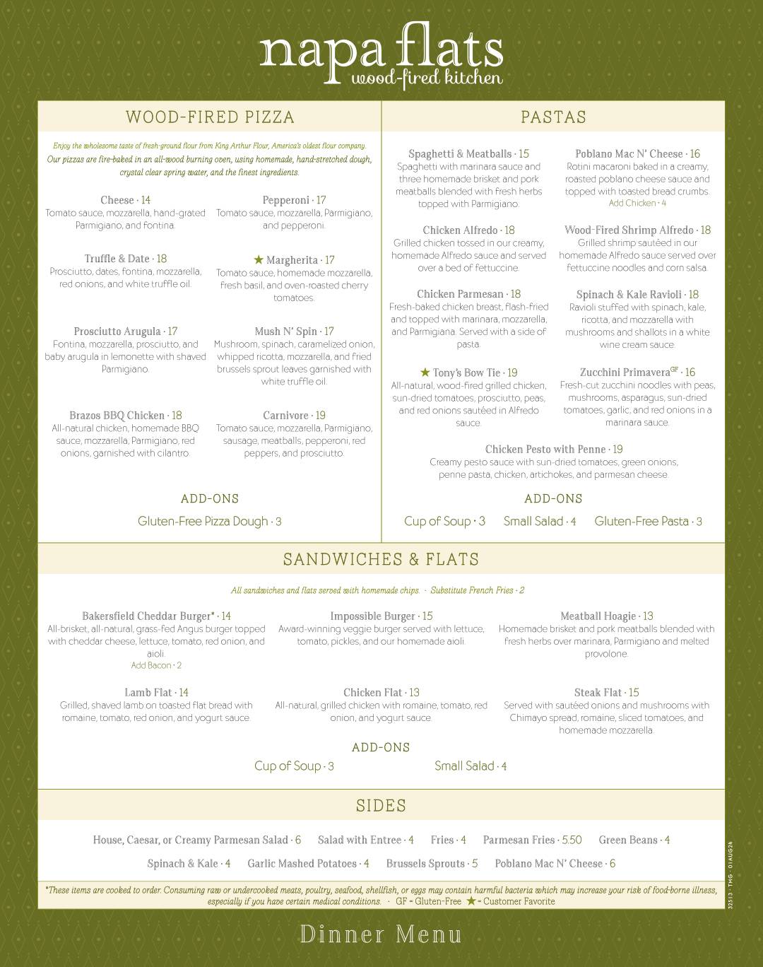 Menu at Napa Flats Wood-Fired Kitchen pub & bar, College Station