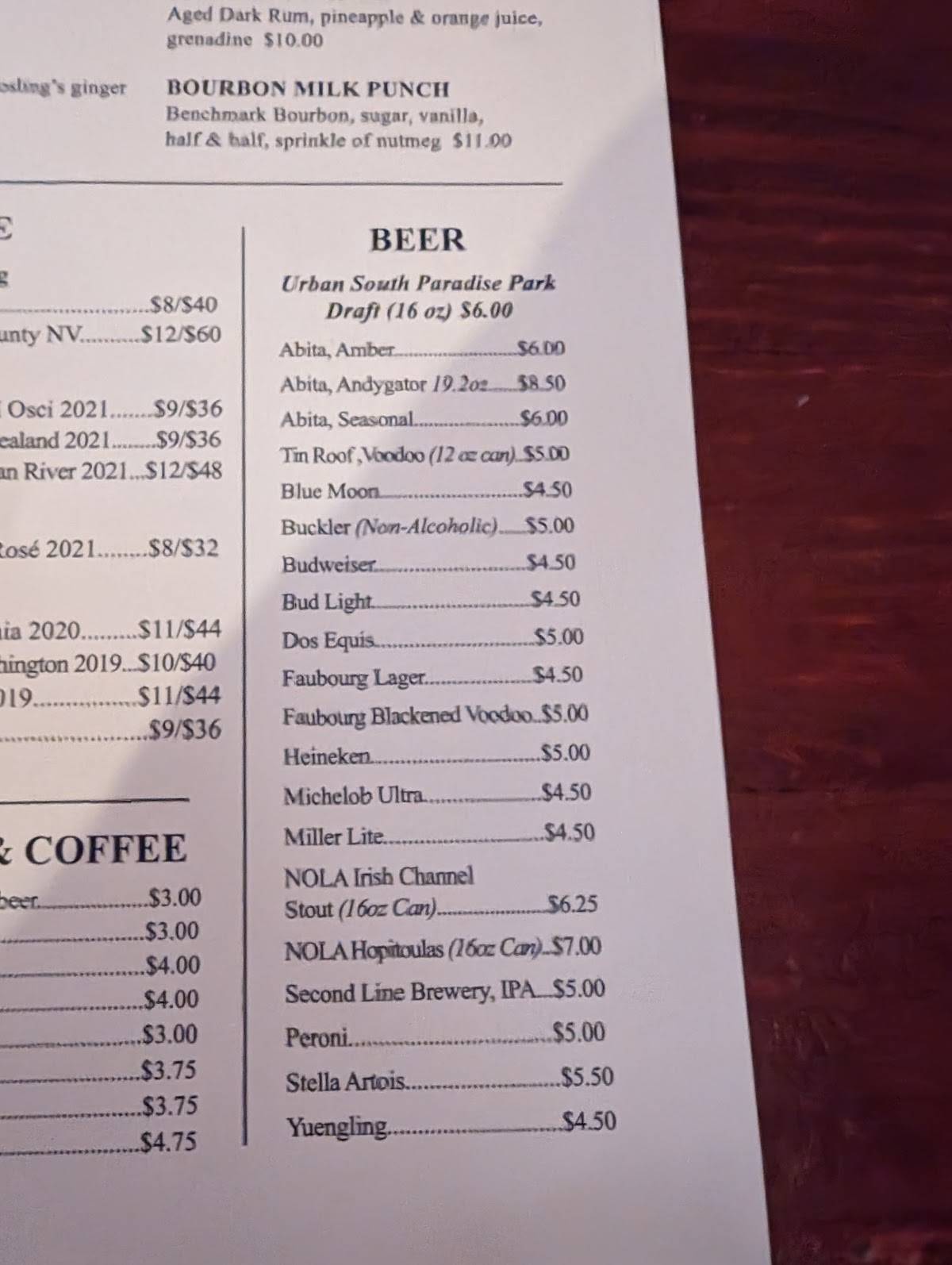Menu at Napoleon House pub & bar, New Orleans