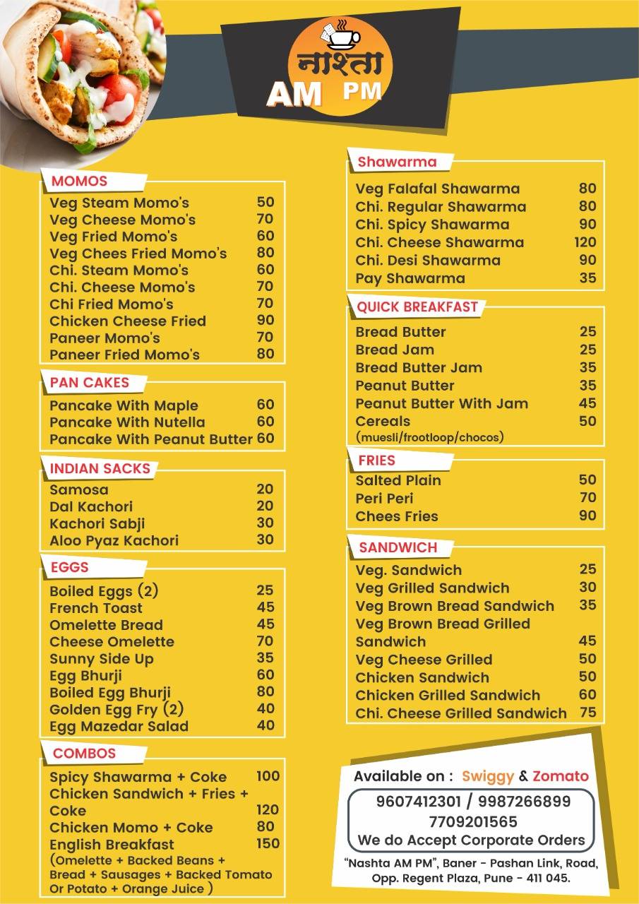 Menu at Nashta AM PM, Pune
