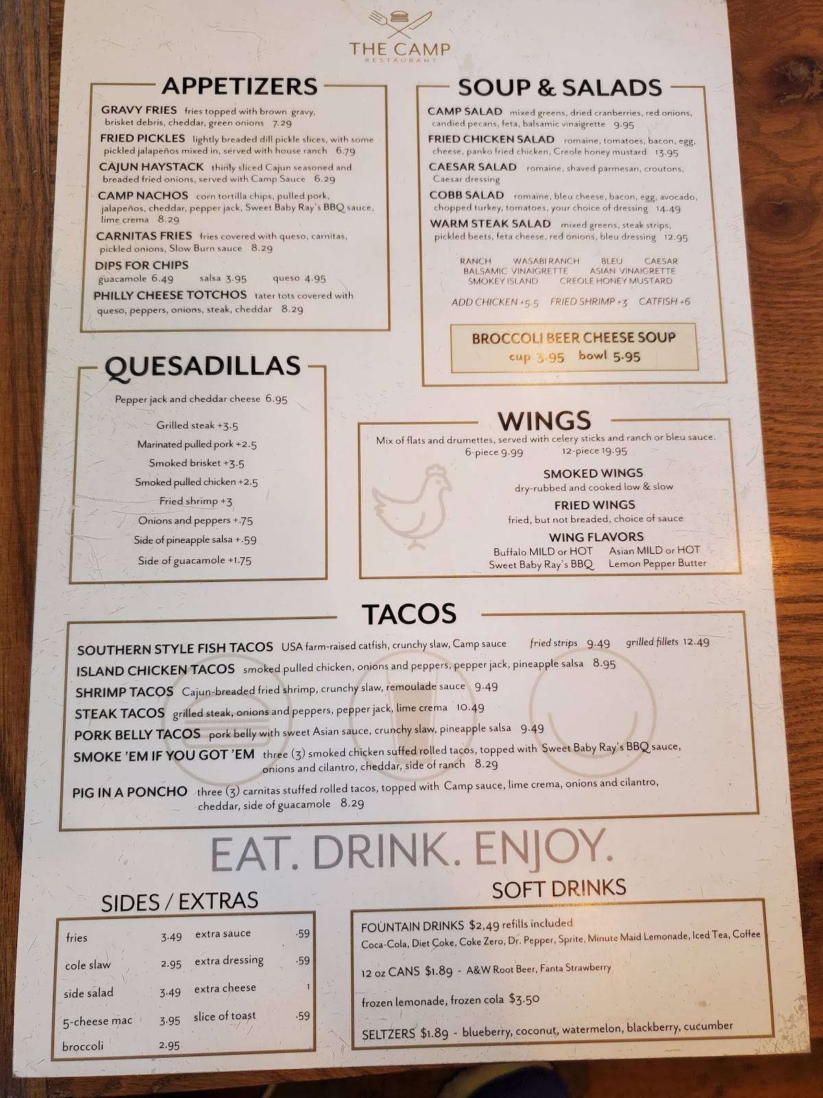 Menu at The Camp Restaurant, Natchez, 21 Silver St