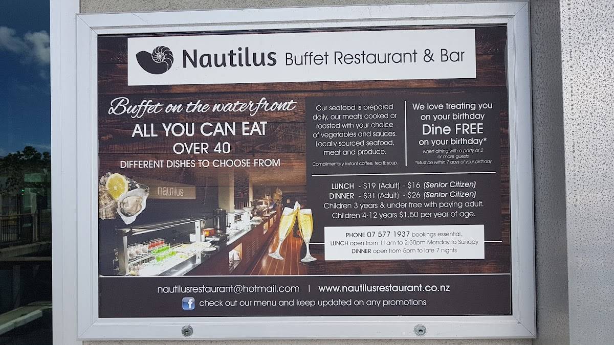 Menu at Nautilus Buffet Restaurant & Bar, Tauranga