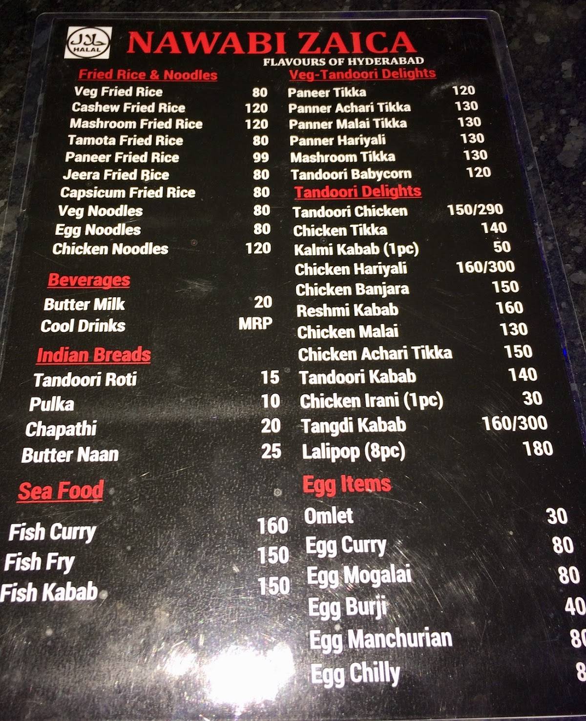 Menu at Nawabi zaica, Bengaluru