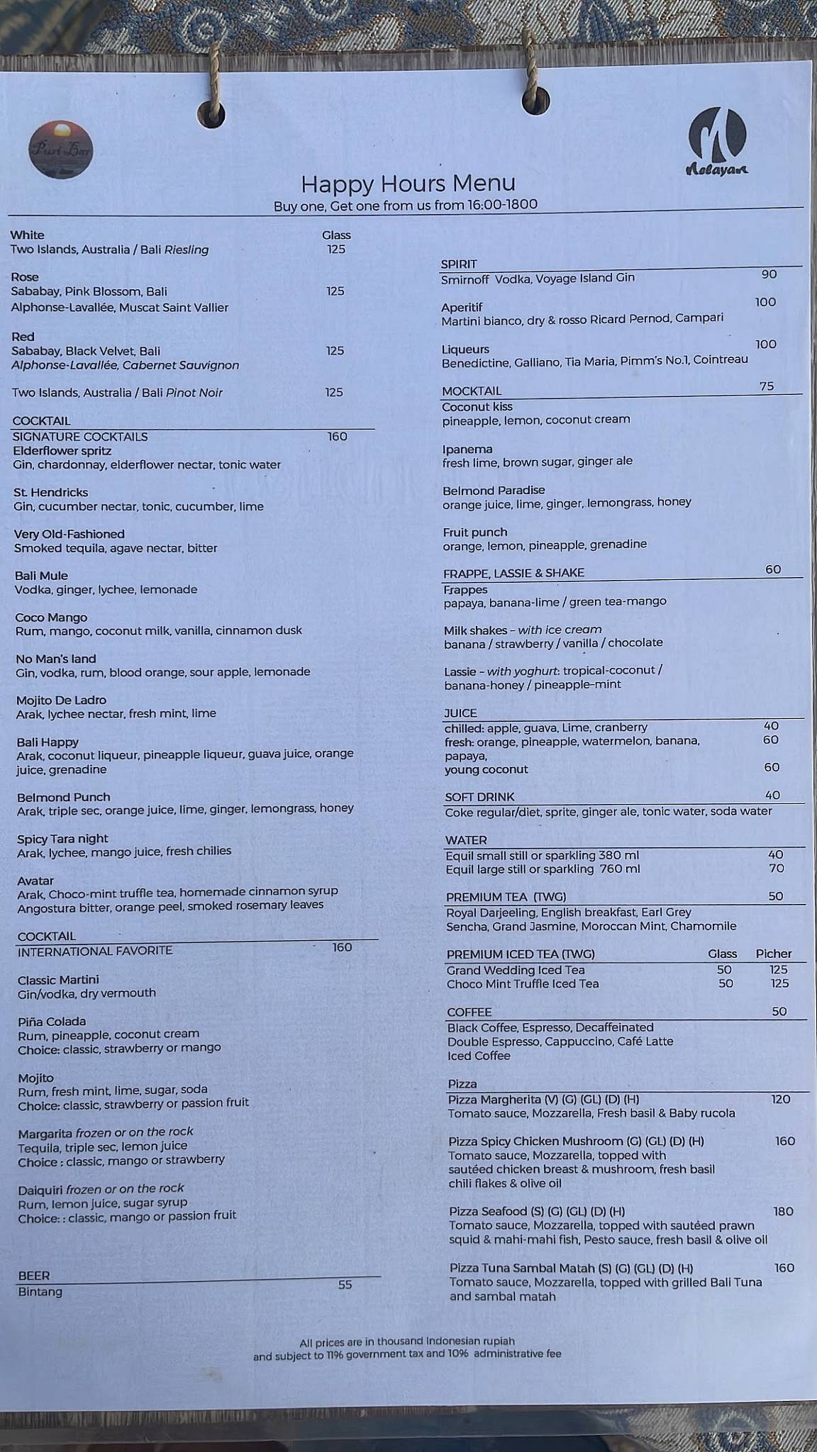 Menu at Nelayan Restaurant & Puri Bar, Jimbaran