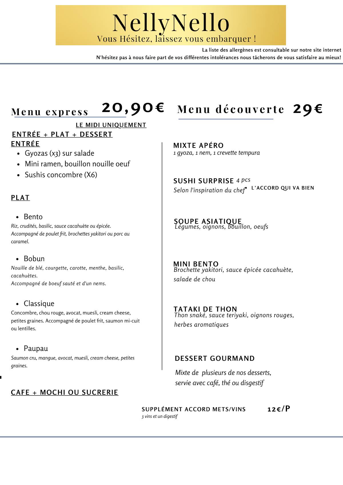 Menu au Nelly Nello restaurant, Saint-Amand-les-Eaux