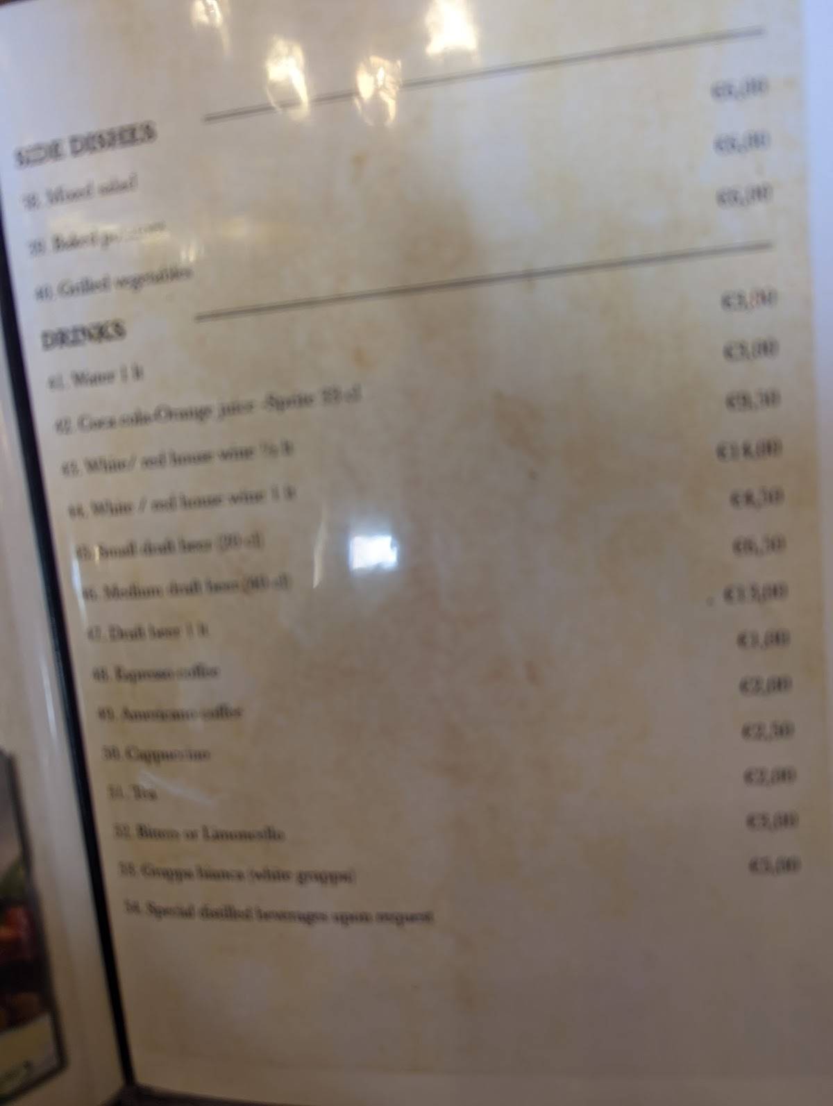 Menu at Nerone pizzeria, Rome, Via del Viminale