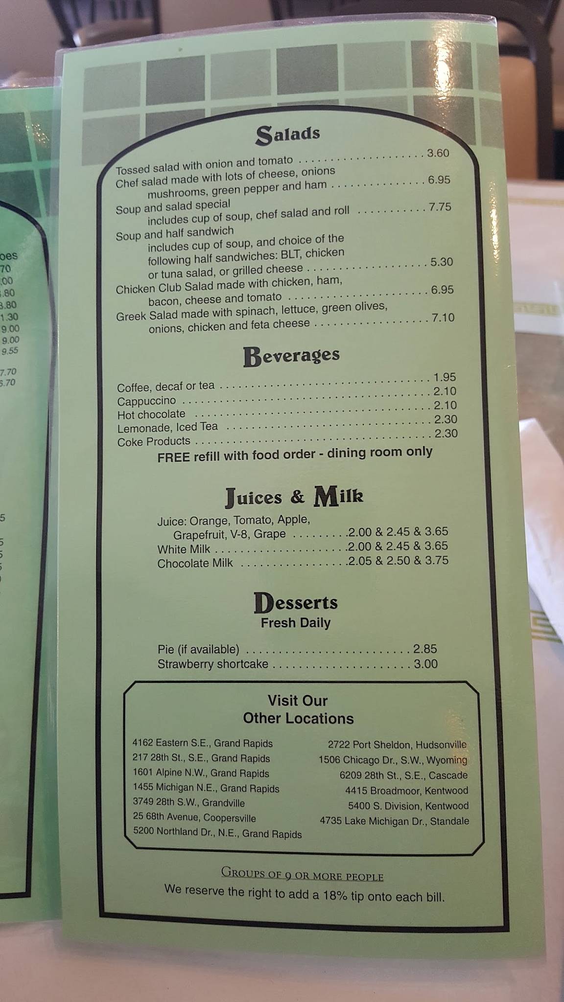 Menu at New Beginnings Restaurant, Grand Rapids, Broadmoor Ave SE