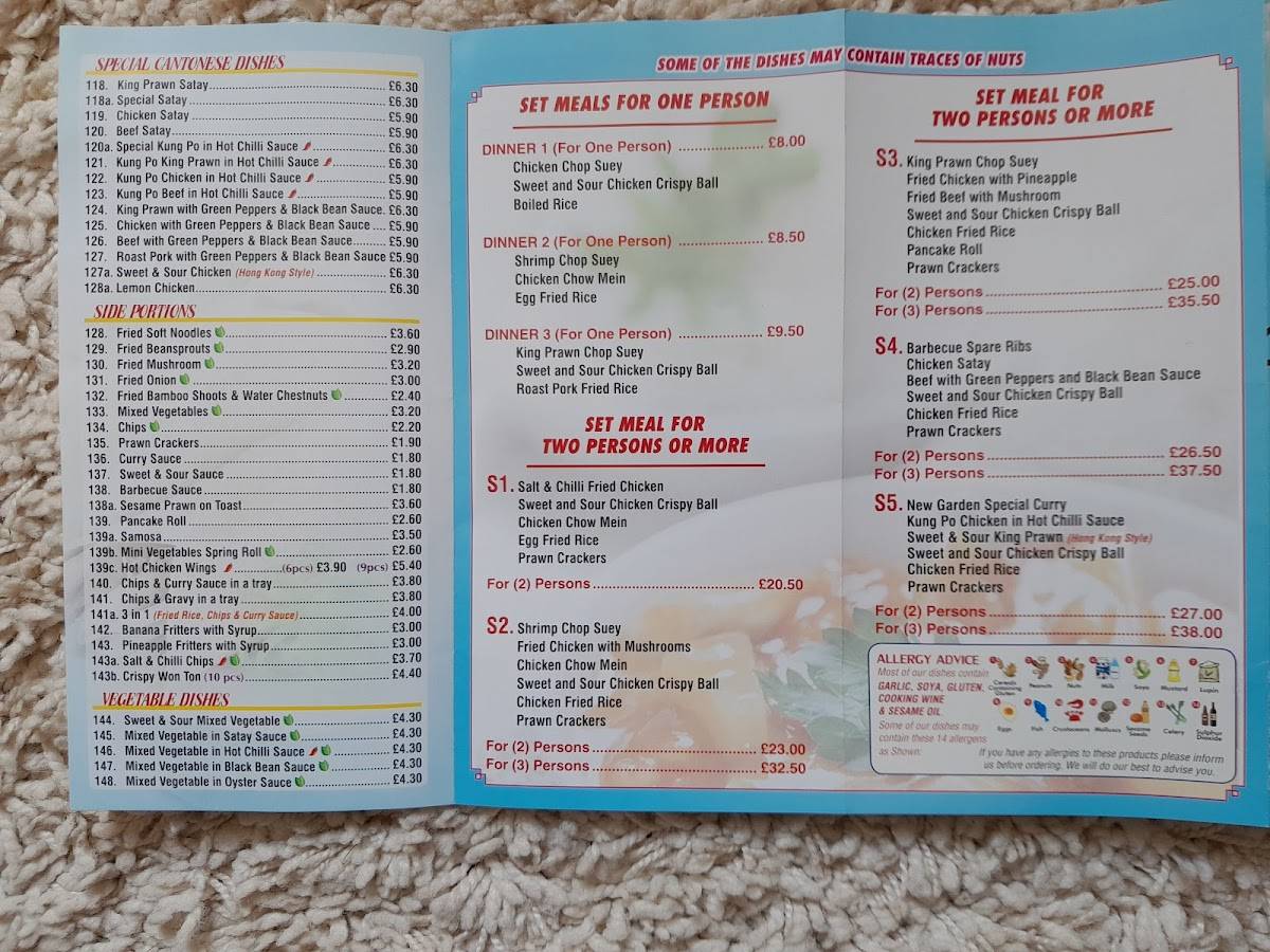 Menu at New Garden fast food, Coventry