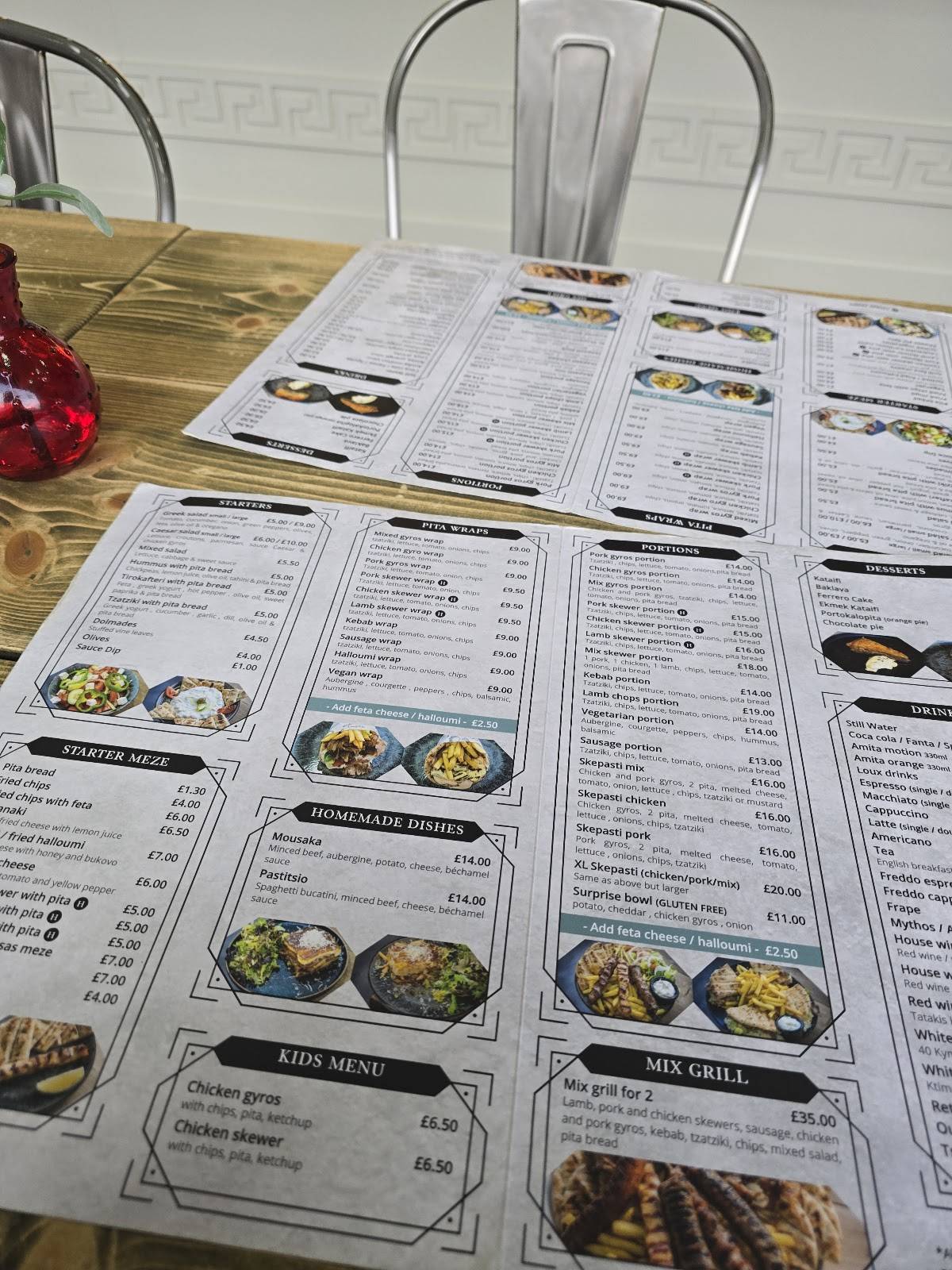 Menu at New Greek restaurant, Newcastle upon Tyne