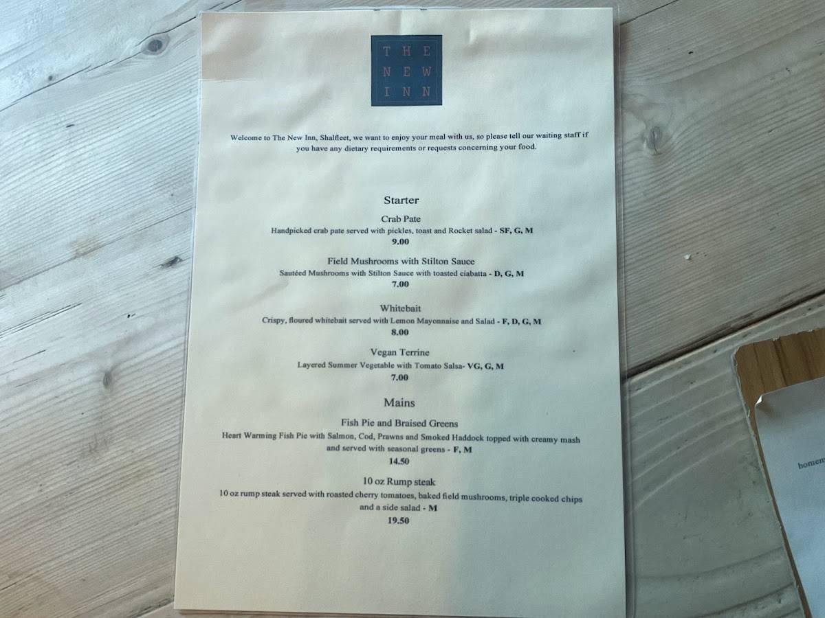 Menu at New Inn pub & bar, Shalfleet, Main Road