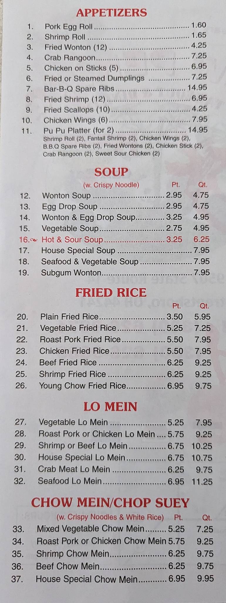 Menu at New Peking Express restaurant, Streetsboro