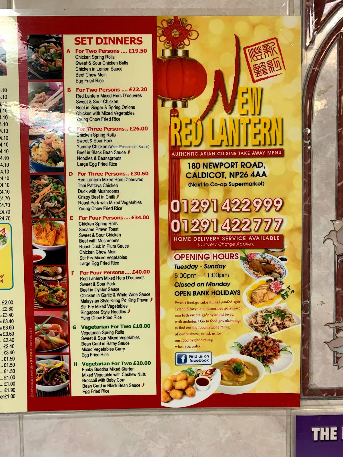 Menu at New Red Lantern fast food, Caldicot