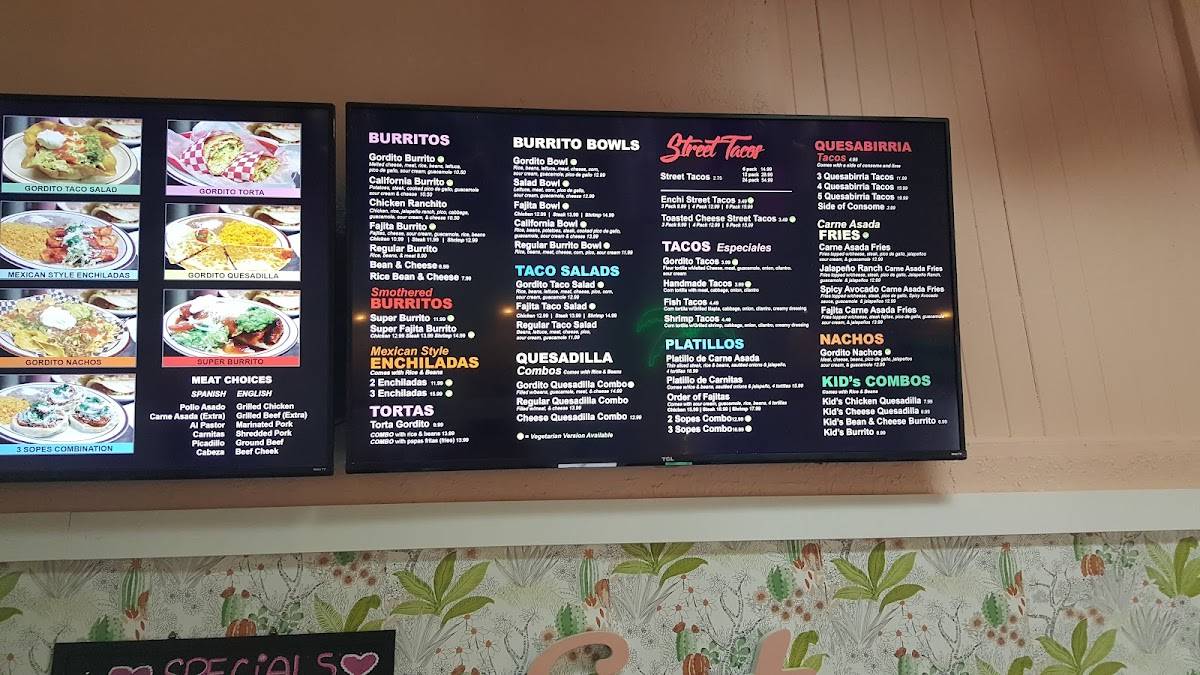 Menu at El Gordito Feliz restaurant, Newberg