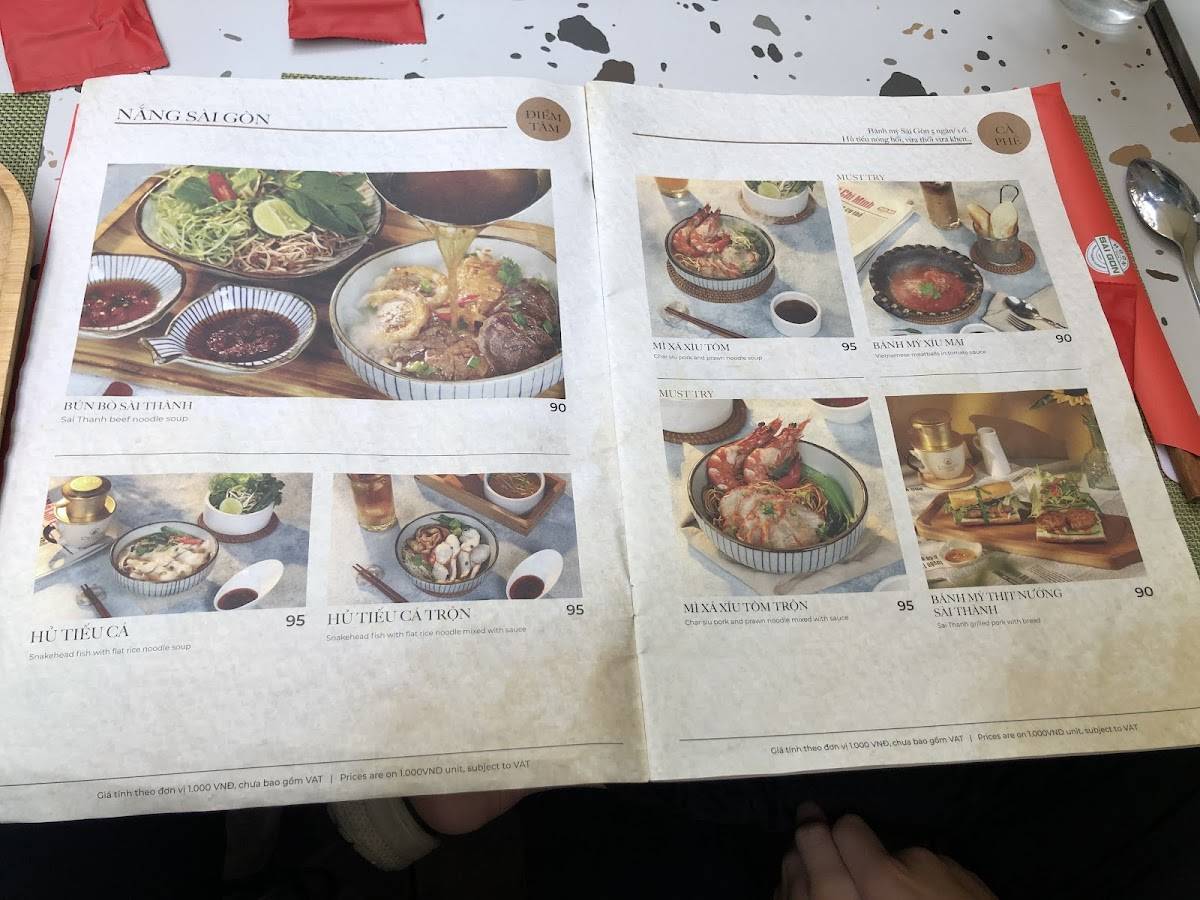Menu at Ngon Sài Gòn restaurant, Hanoi, 8 P. Dã Tượng