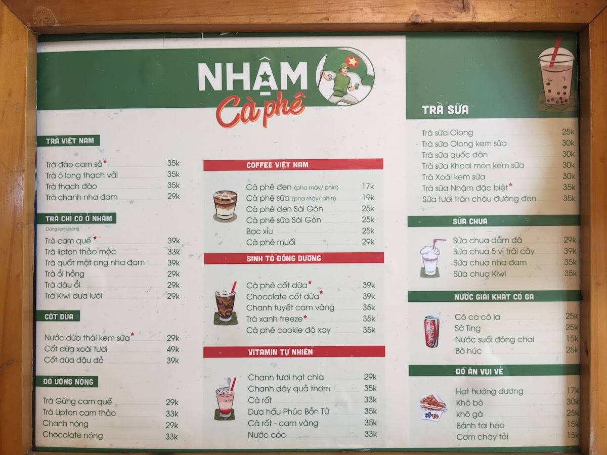 Menu at Nhậm Cà phê cafe, Da Nang