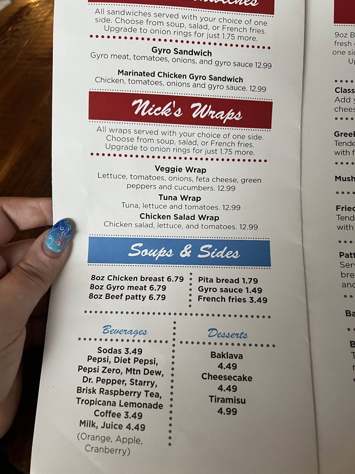 Menu at Nick's Breakfast and Coffee restaurant, Leander