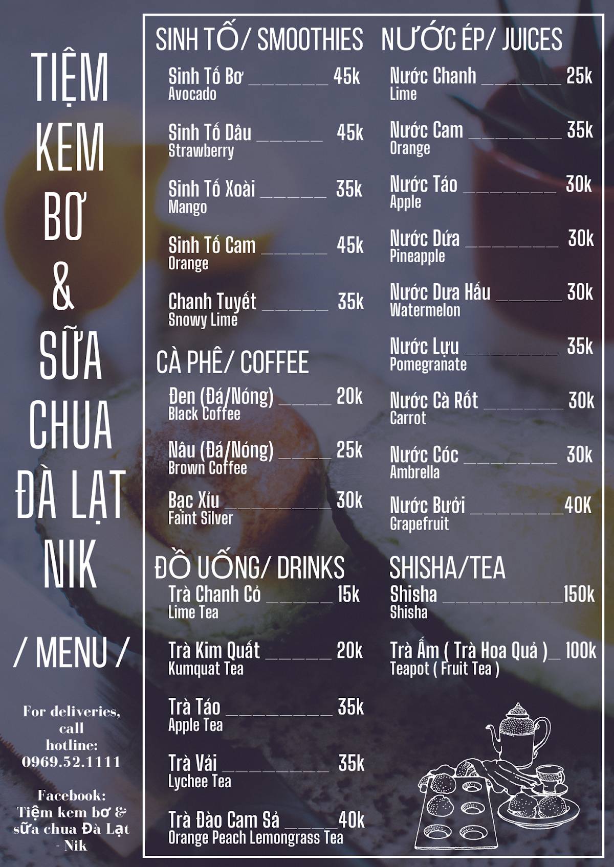 Menu at Nik - Tiệm Kem Bơ & Sữa Chua Đà Lạt cafe, Hanoi