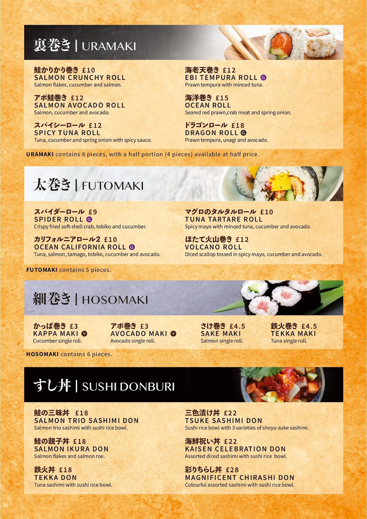 Menu at Nikko Sushi restaurant, Birkenhead