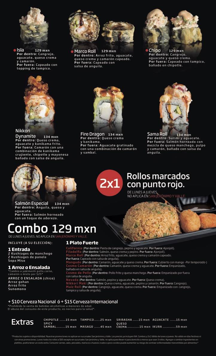 Menu at Nikkori restaurant, Reynosa
