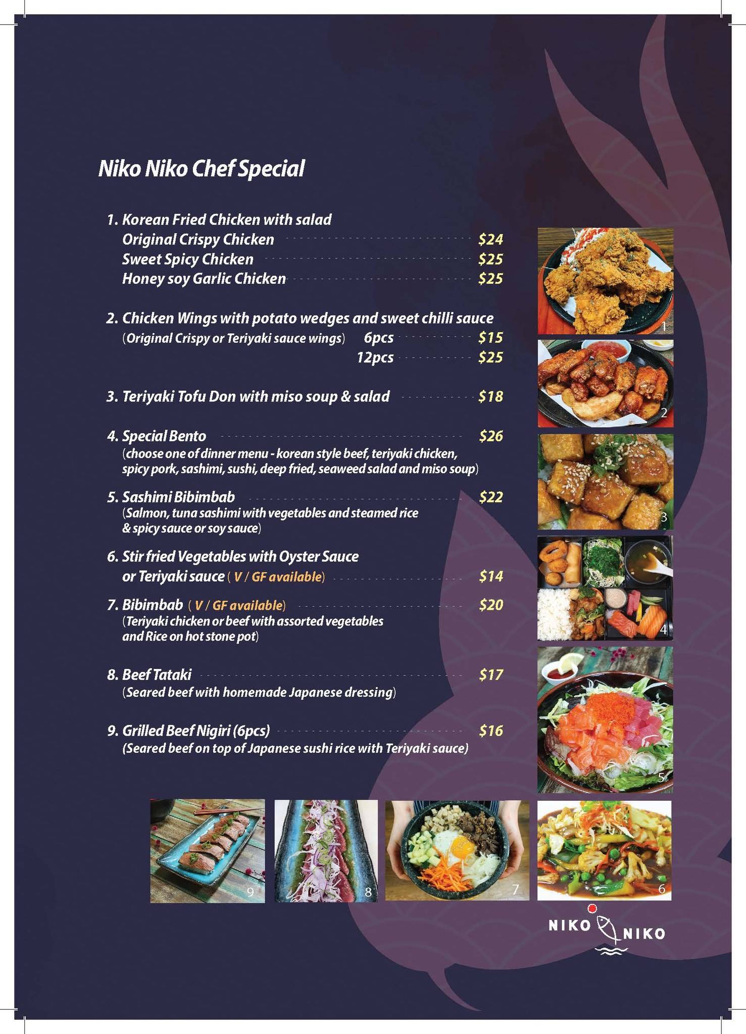 Menu at Niko Niko restaurant, Swan Hill