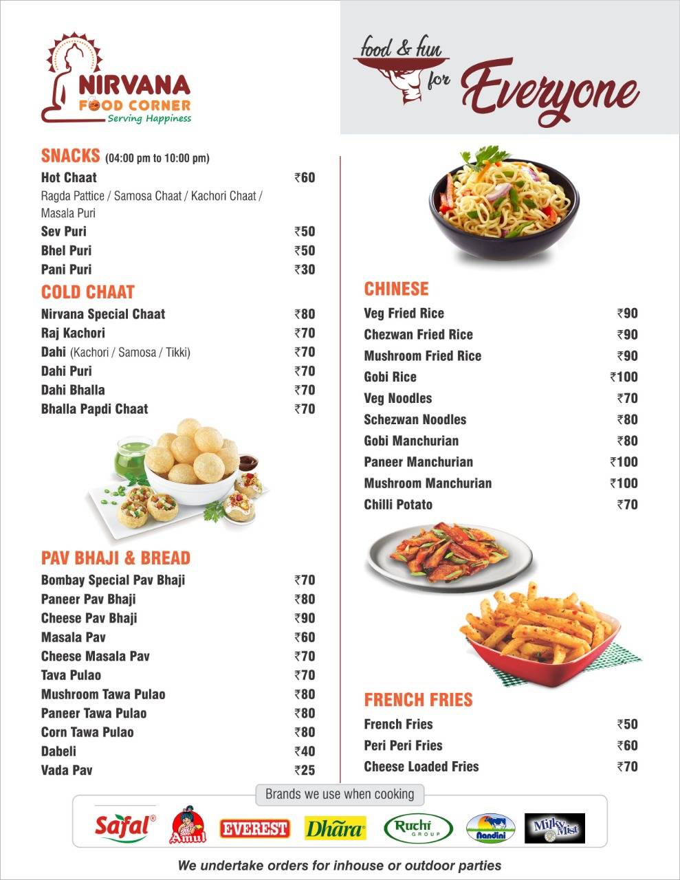 Menu at Nirvana Food Corner, Bengaluru
