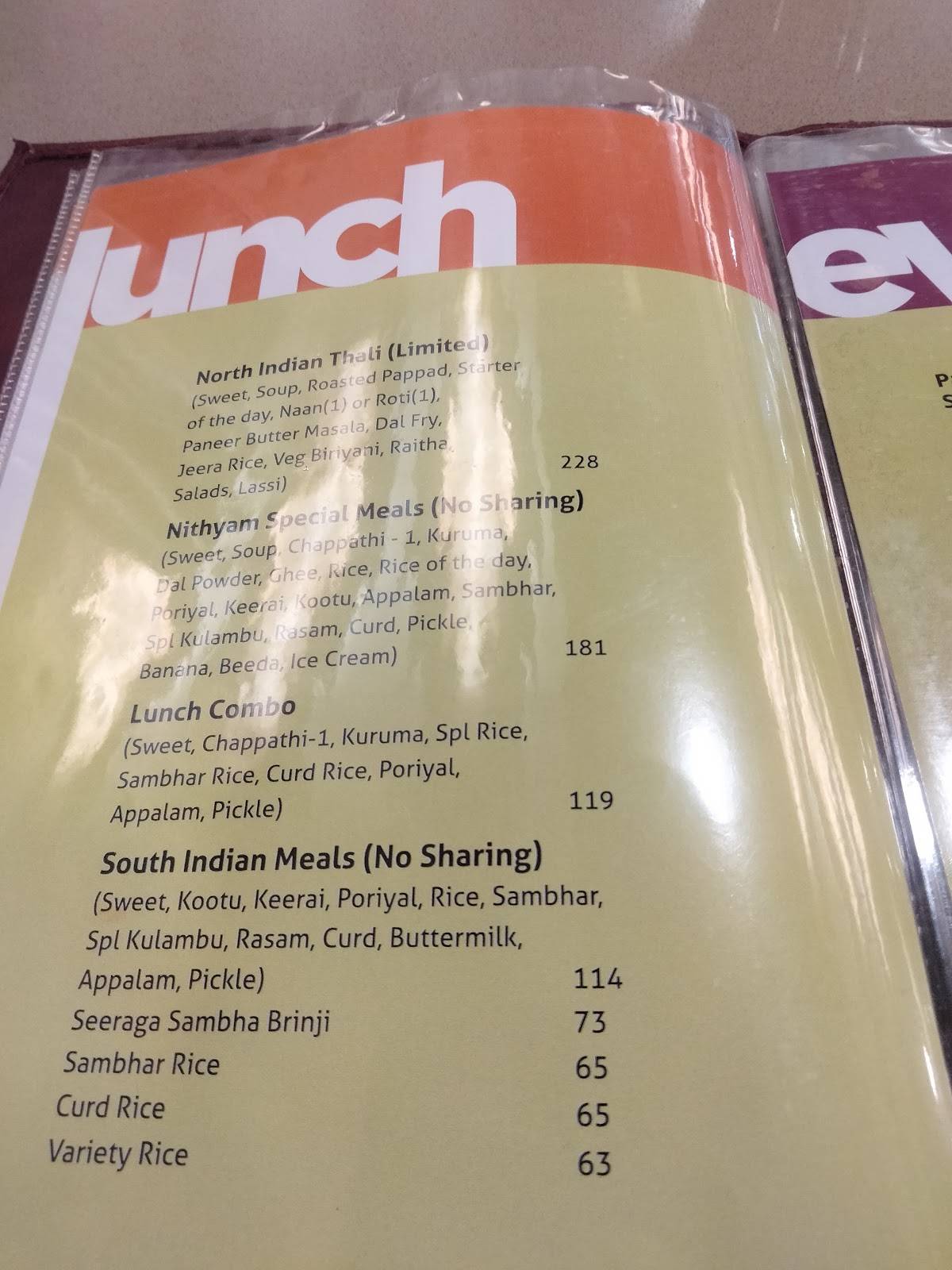Menu at Nithya Amirtham - Kanchipuram, Kanchipuram