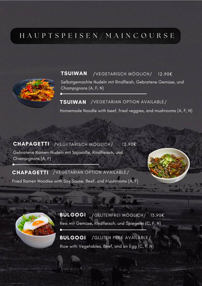 Menu at Nomads Mongolian Restaurant, Innsbruck