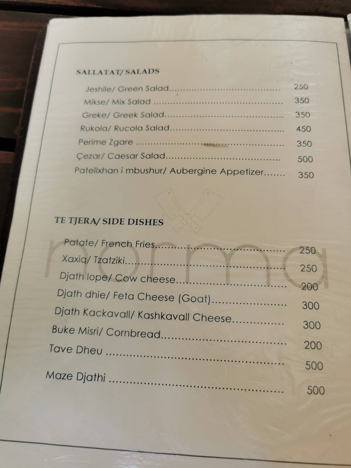 Menu at Norma Restaurant & Grill, Velipojë