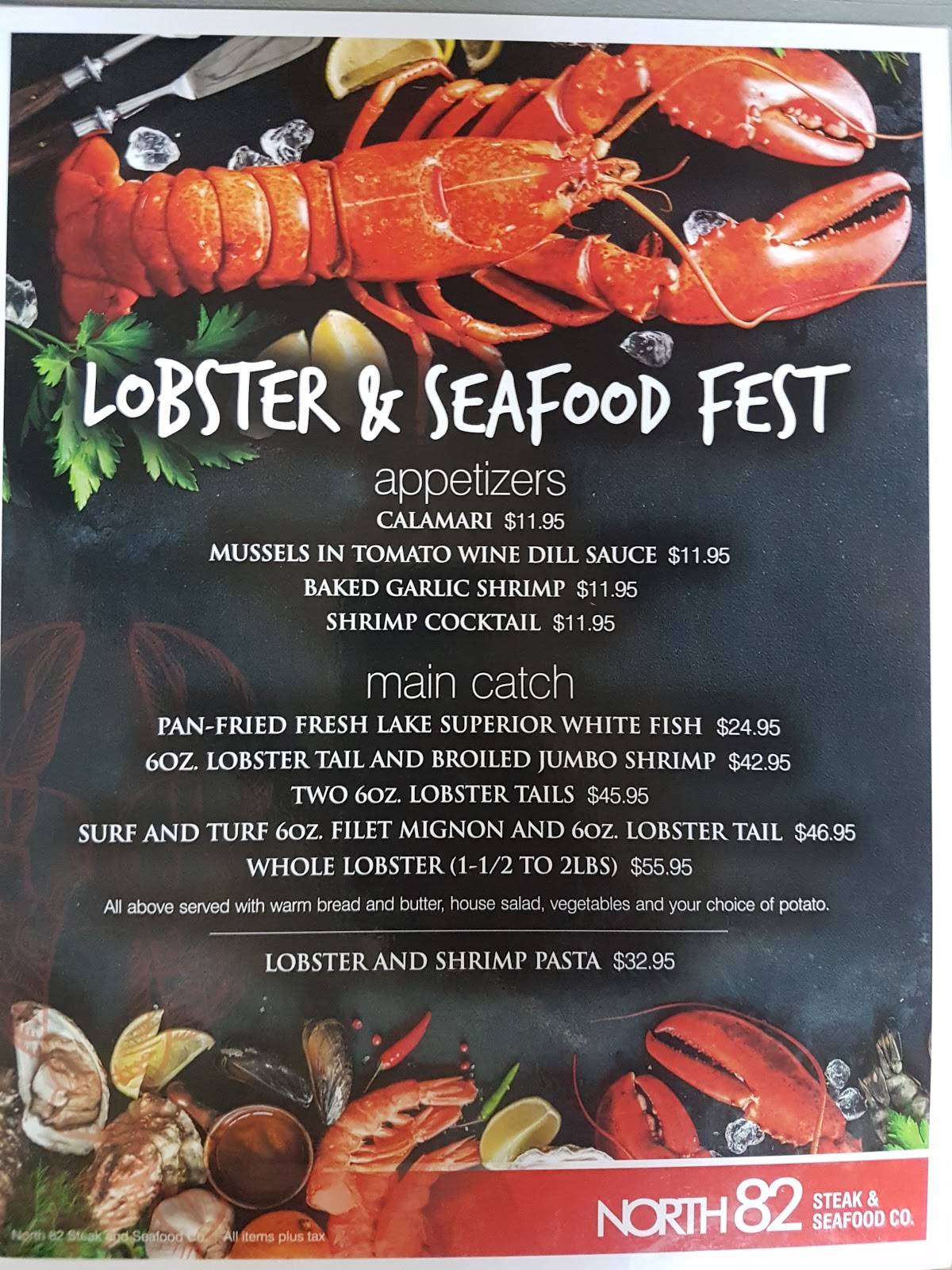 Menu at North 82 Steak & Seafood Co steakhouse, Sault Ste. Marie