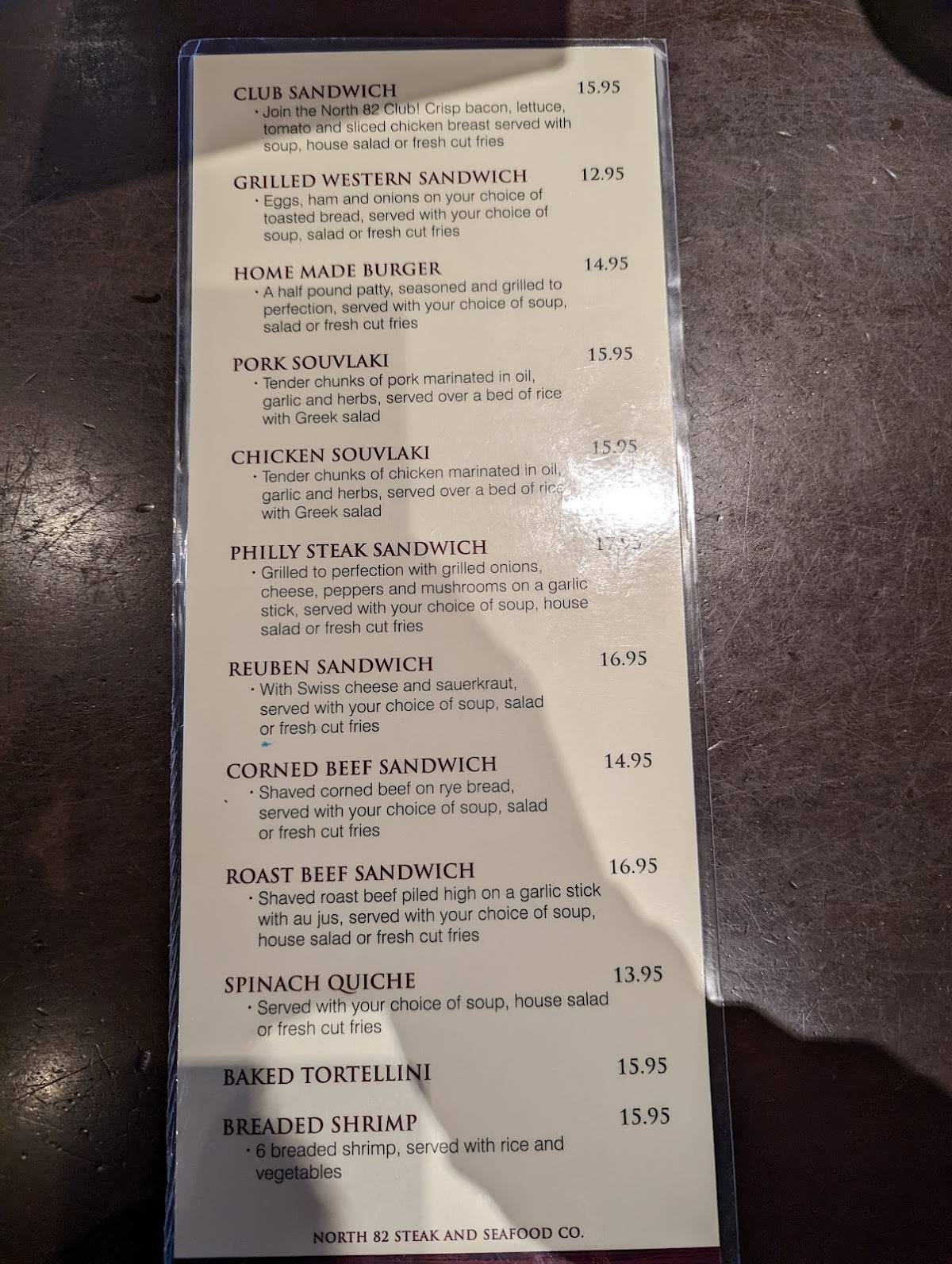 Menu at North 82 Steak & Seafood Co steakhouse, Sault Ste. Marie