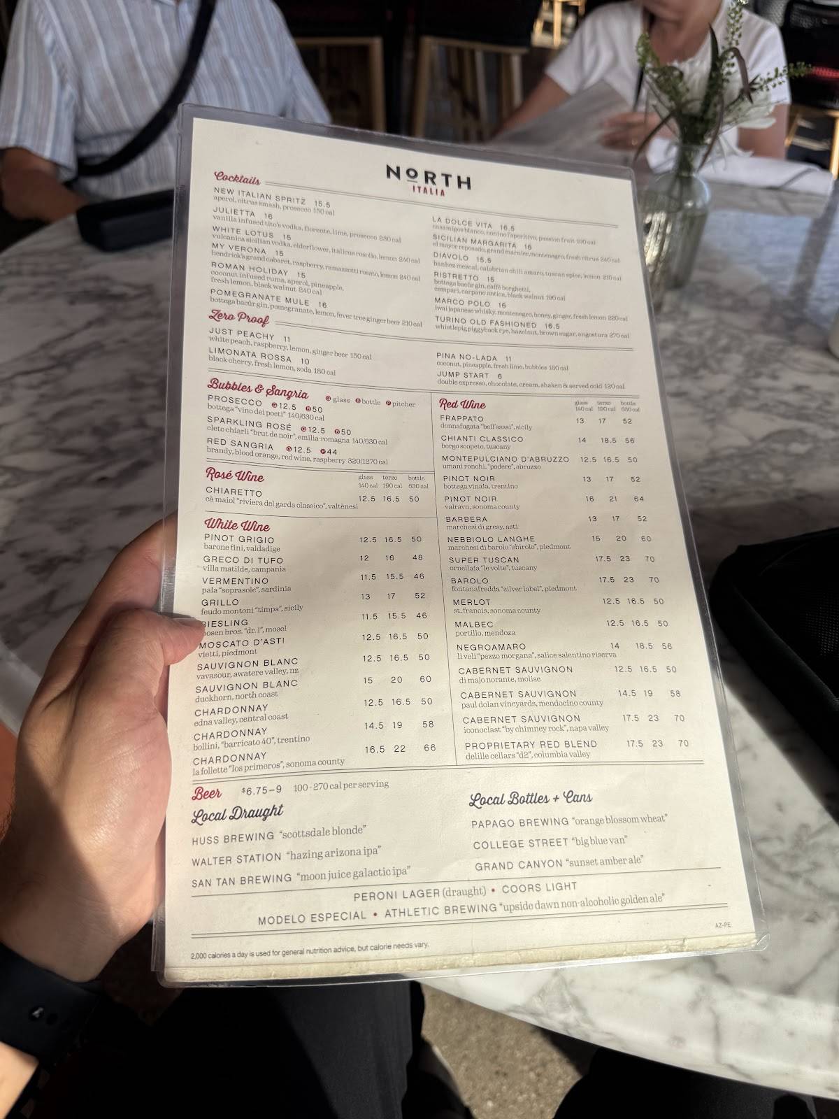 Menu at North Italia restaurant, Peoria