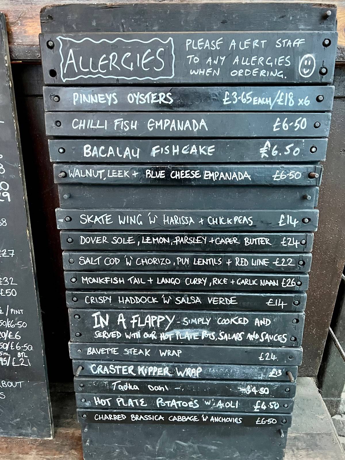 Menu at Riley's Fish Shack restaurant, Tynemouth