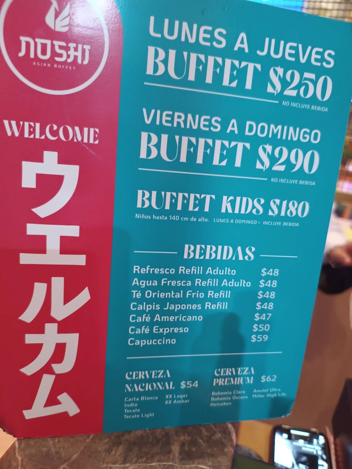 Menu at Noshi Plaza Cumbres restaurant, Monterrey