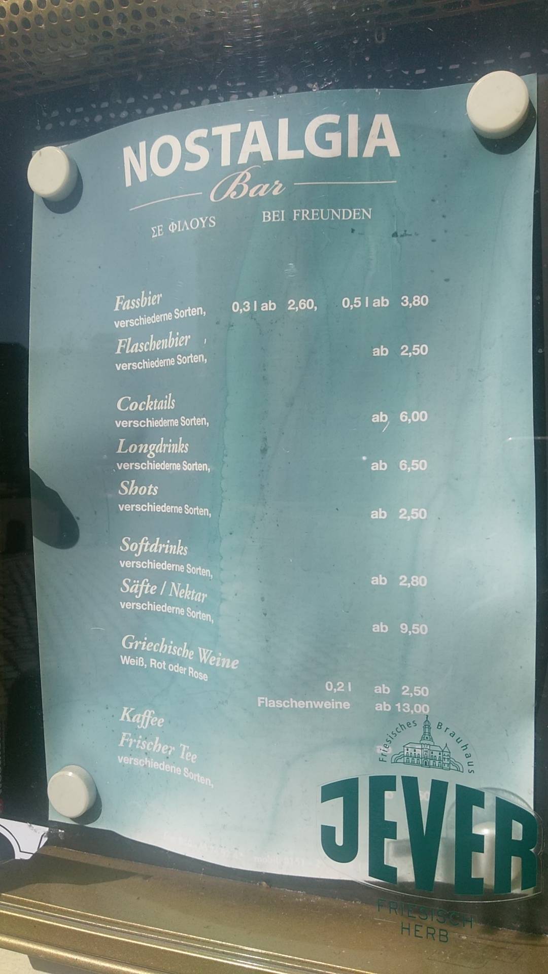 Speisekarte von Nostalgia Bar, Hamburg