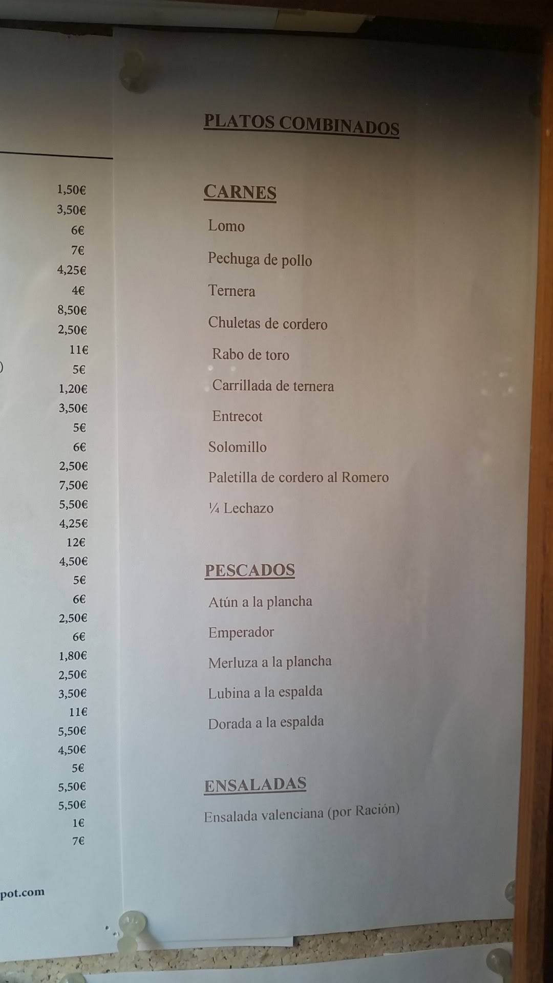 Carta del restaurante Nou Manchego 2, Sedaví