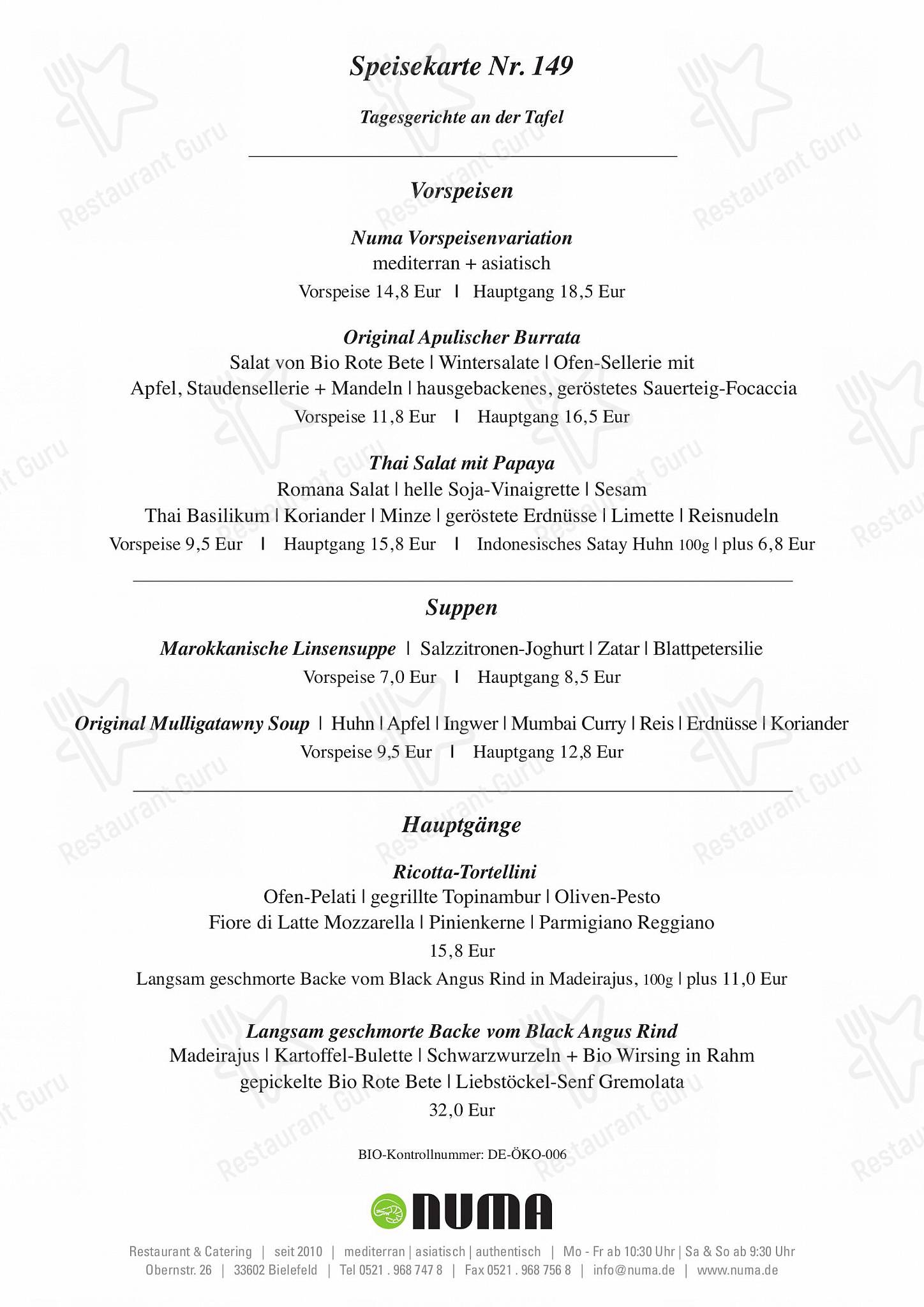 Carta de Numa - Restaurant & Catering, Bielefeld
