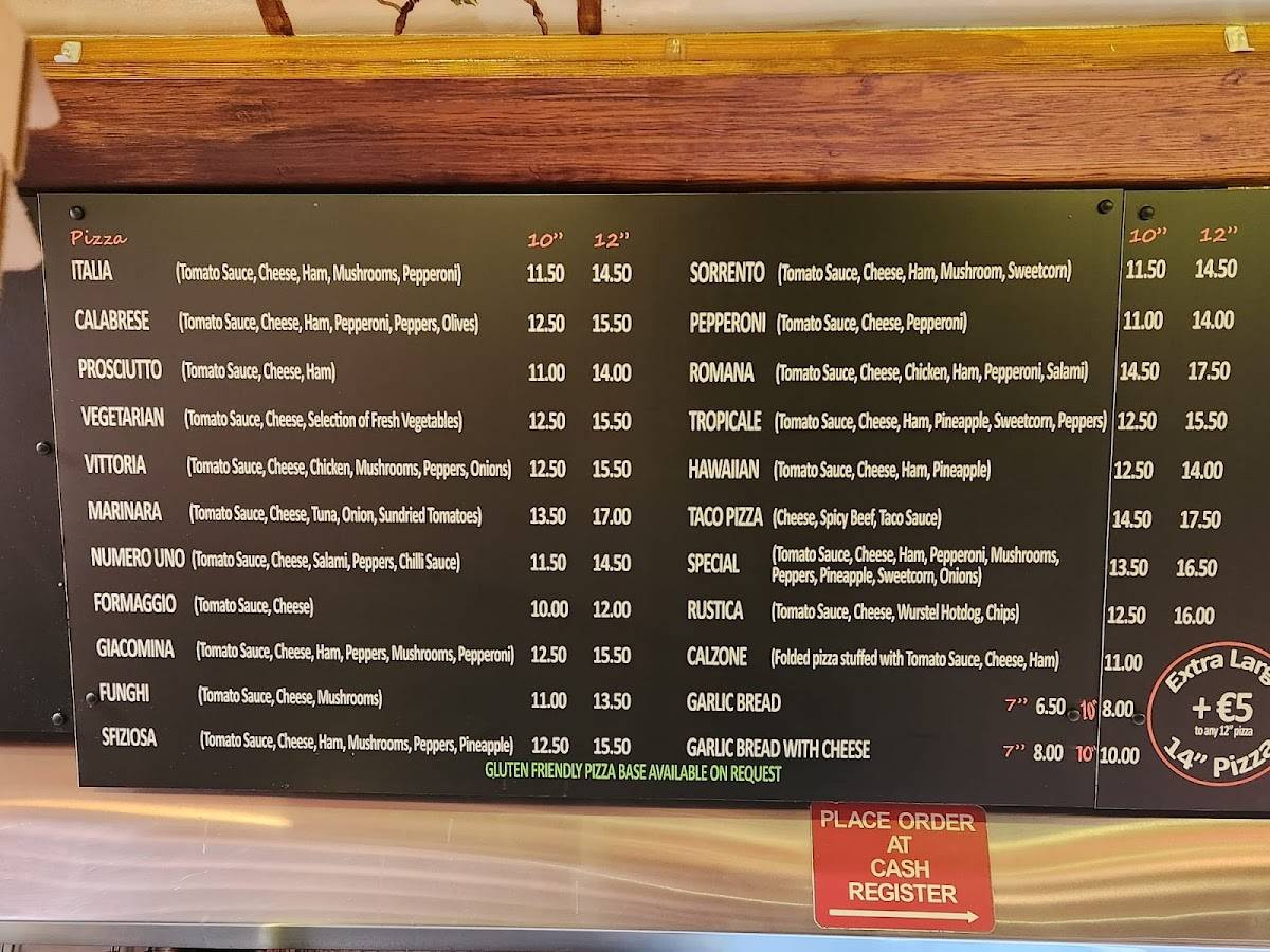 Menu at Numero Uno pizzeria, Ennis, 3 Barrack St