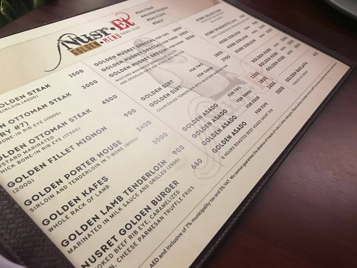Menu at Nusr-Et Steakhouse Dubai, Dubai, Restaurant Village Four ...