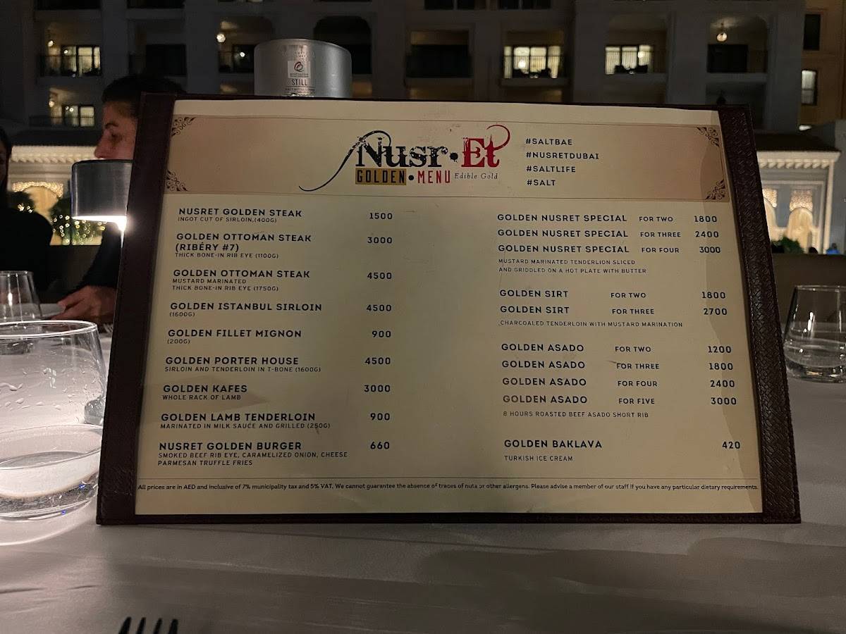 Menu at Nusr-Et Steakhouse Dubai, Dubai, Restaurant Village Four ...