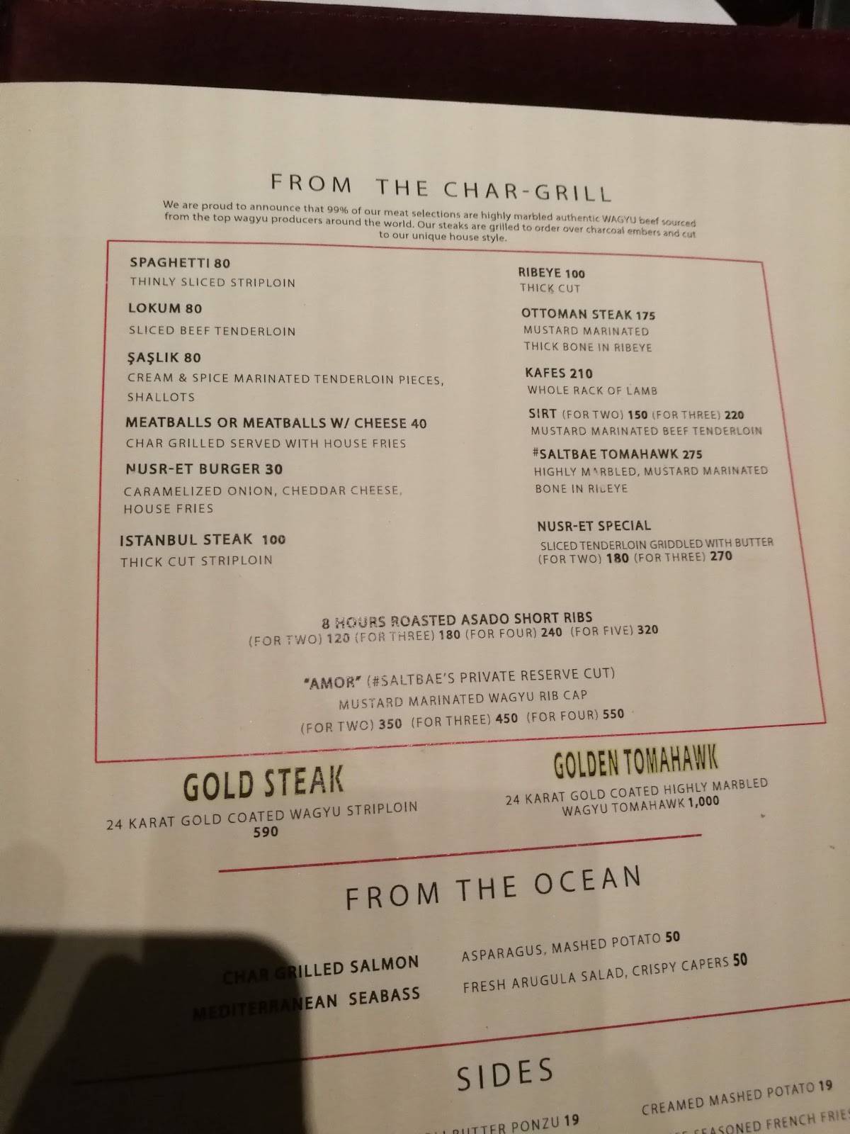 Menu at Nusr-Et Steakhouse Miami, Miami, 999 Brickell Ave