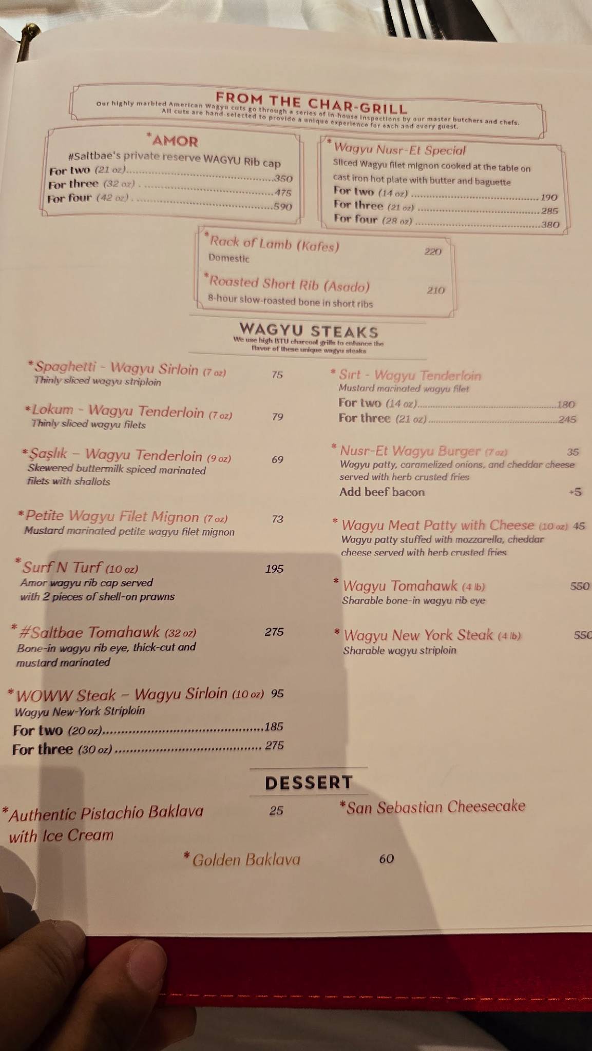 Menu at Nusr-Et Steakhouse Miami, Miami, 999 Brickell Ave