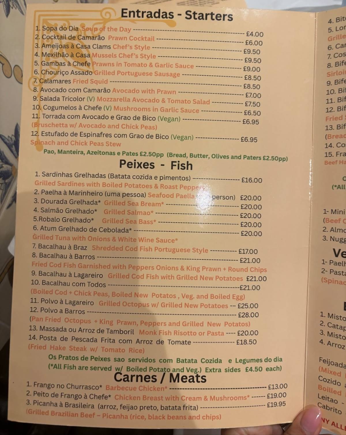 Menu at O Barros, London
