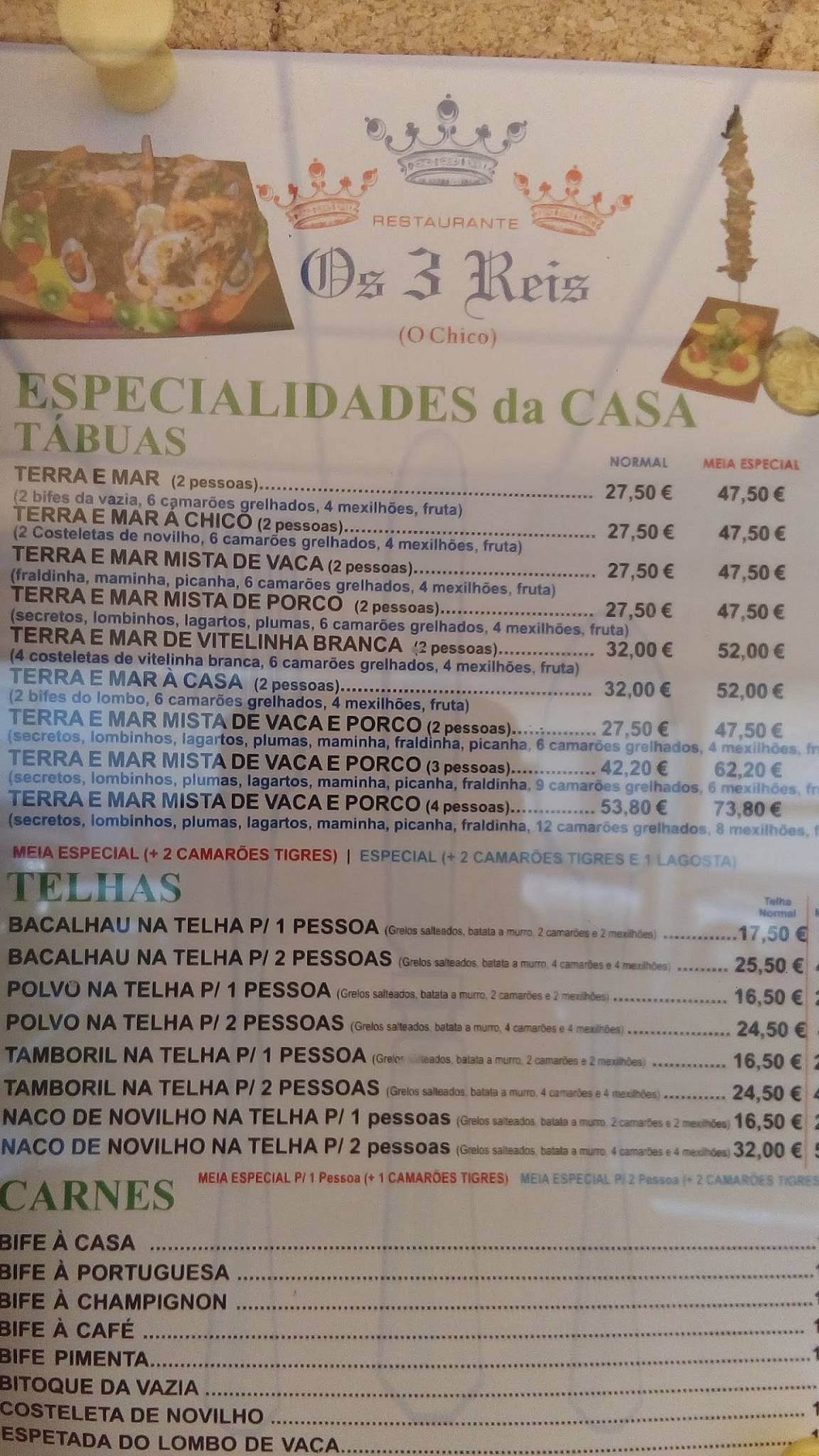 Menu em O Chico os 3 Reis restaurante, Charneca de Caparica