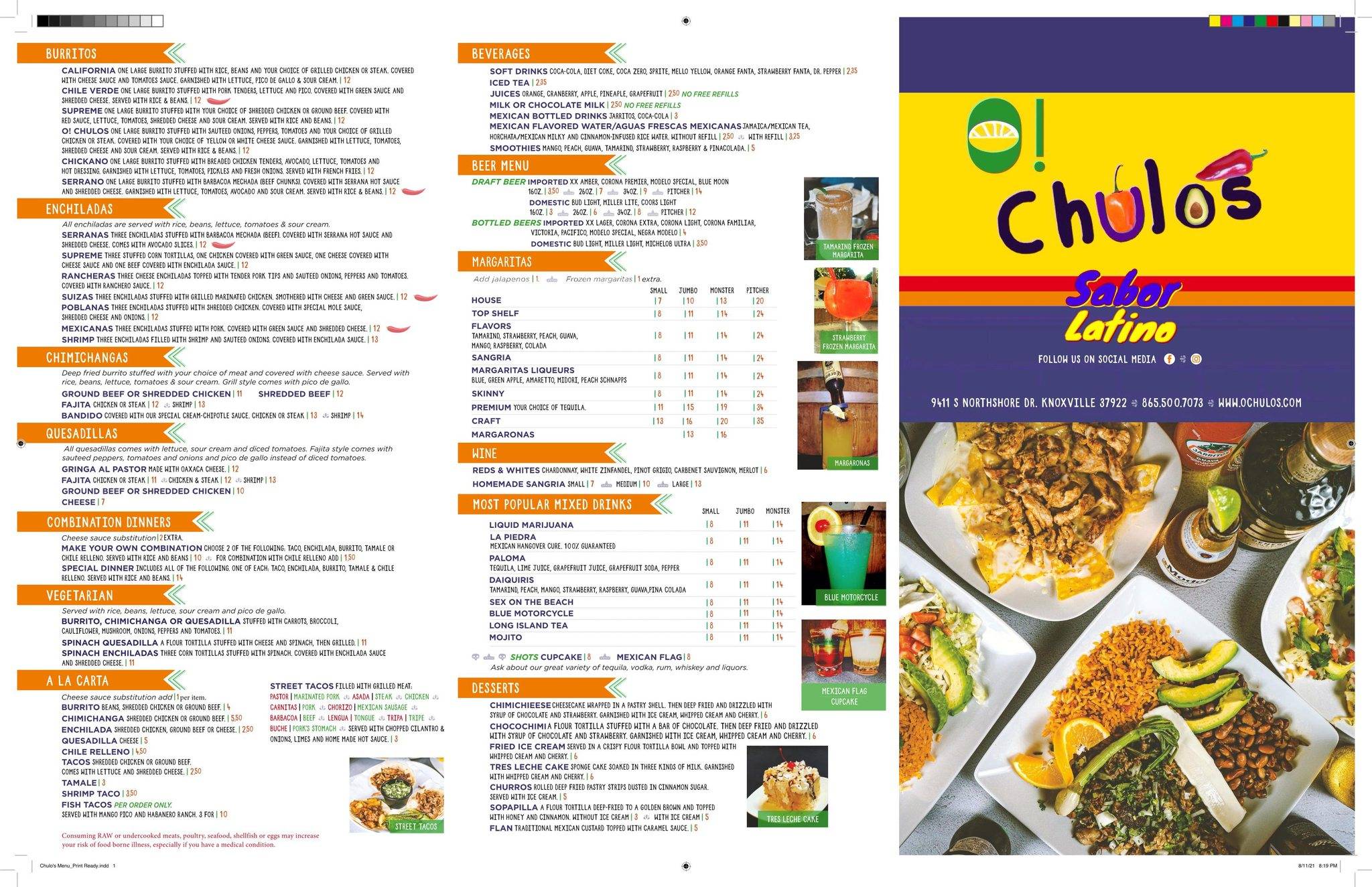 Menu at O! Chulos Grill & Bar, Knoxville