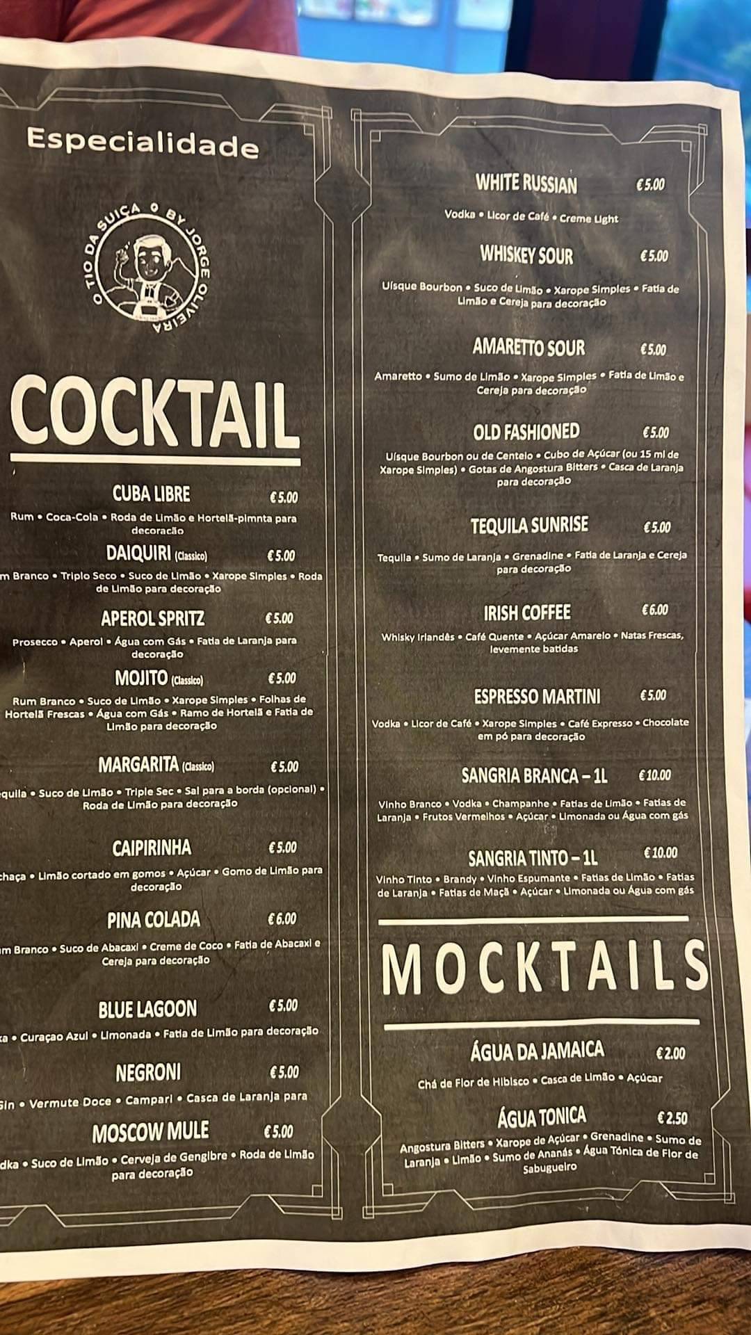Menu em O Tio da Suíça pub & Bar, Albergaria-a-Velha
