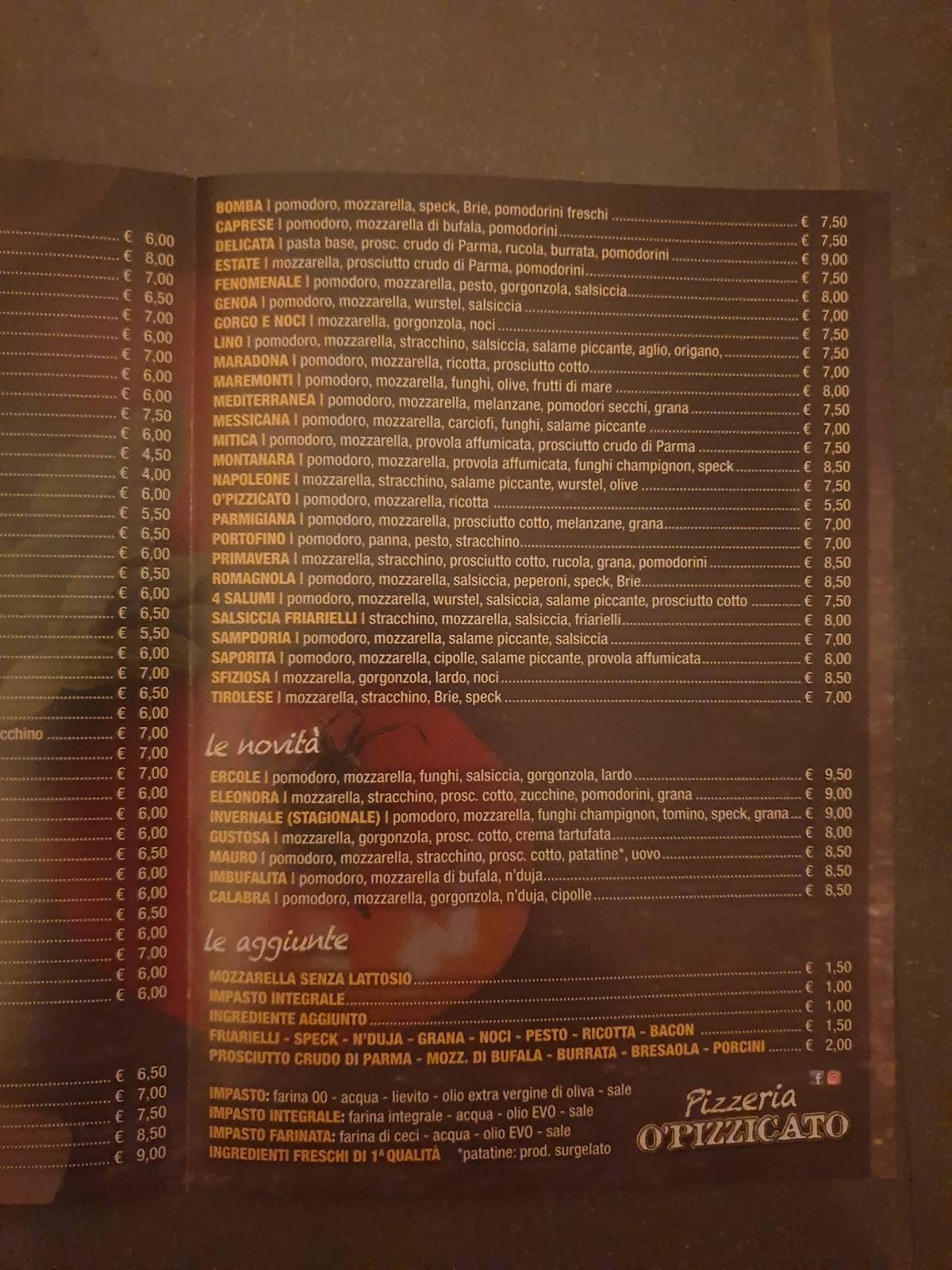 Menu da O pizzicato pizzeria, Genova