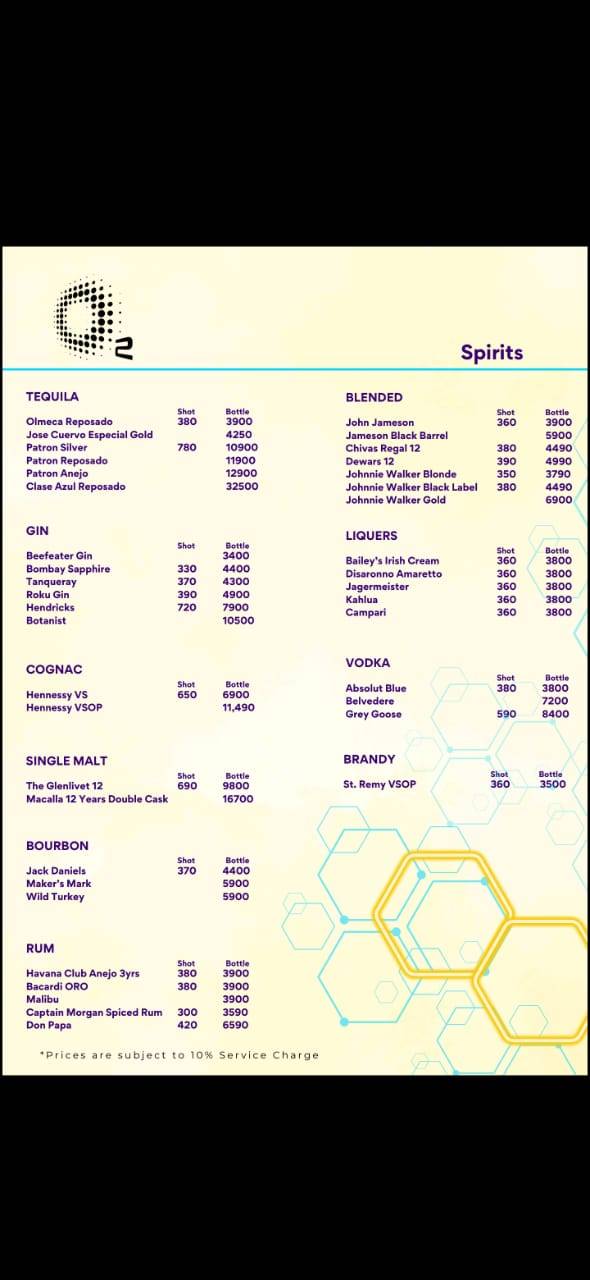 Carta de O2 Rooftop Bar, Taguig