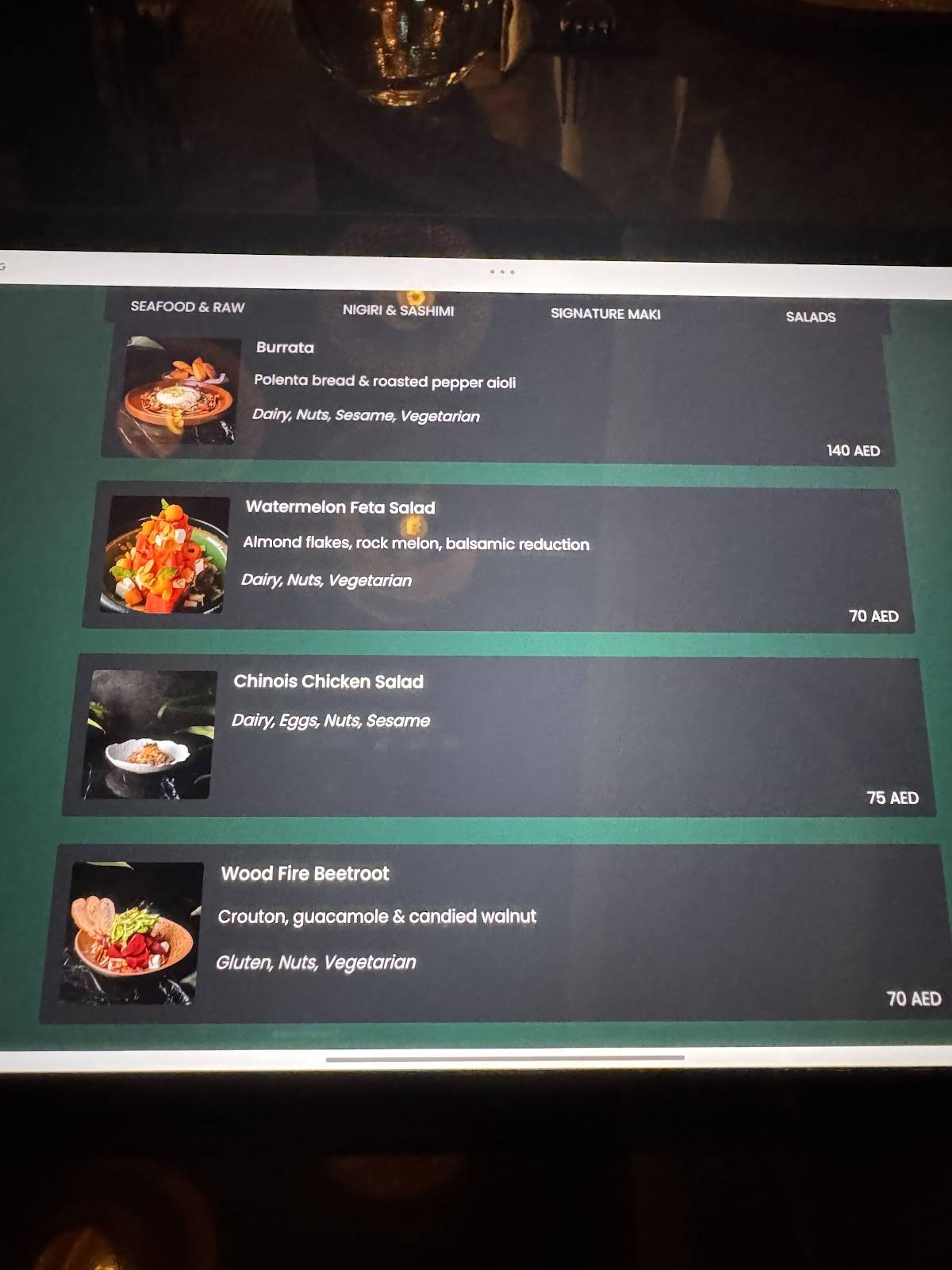 Menu at OAK Dubai restaurant, Dubai
