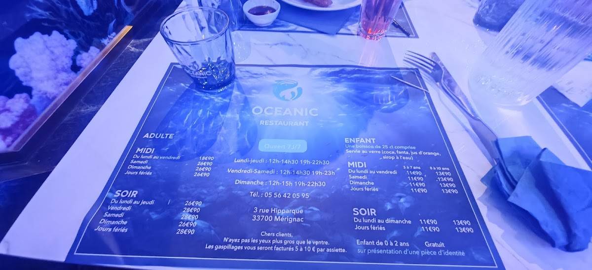 Menu au OCEANIC restaurant, Mérignac