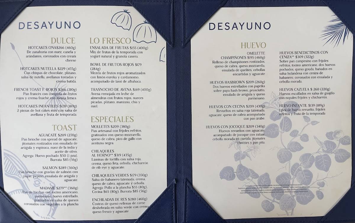 Carta del restaurante ONA, Ciudad del México, Av. Emilio Castelar 185 ...