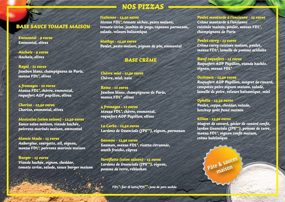 Menu au Pizzeria OPKIMA PIZZA ET SNACKING, Alban